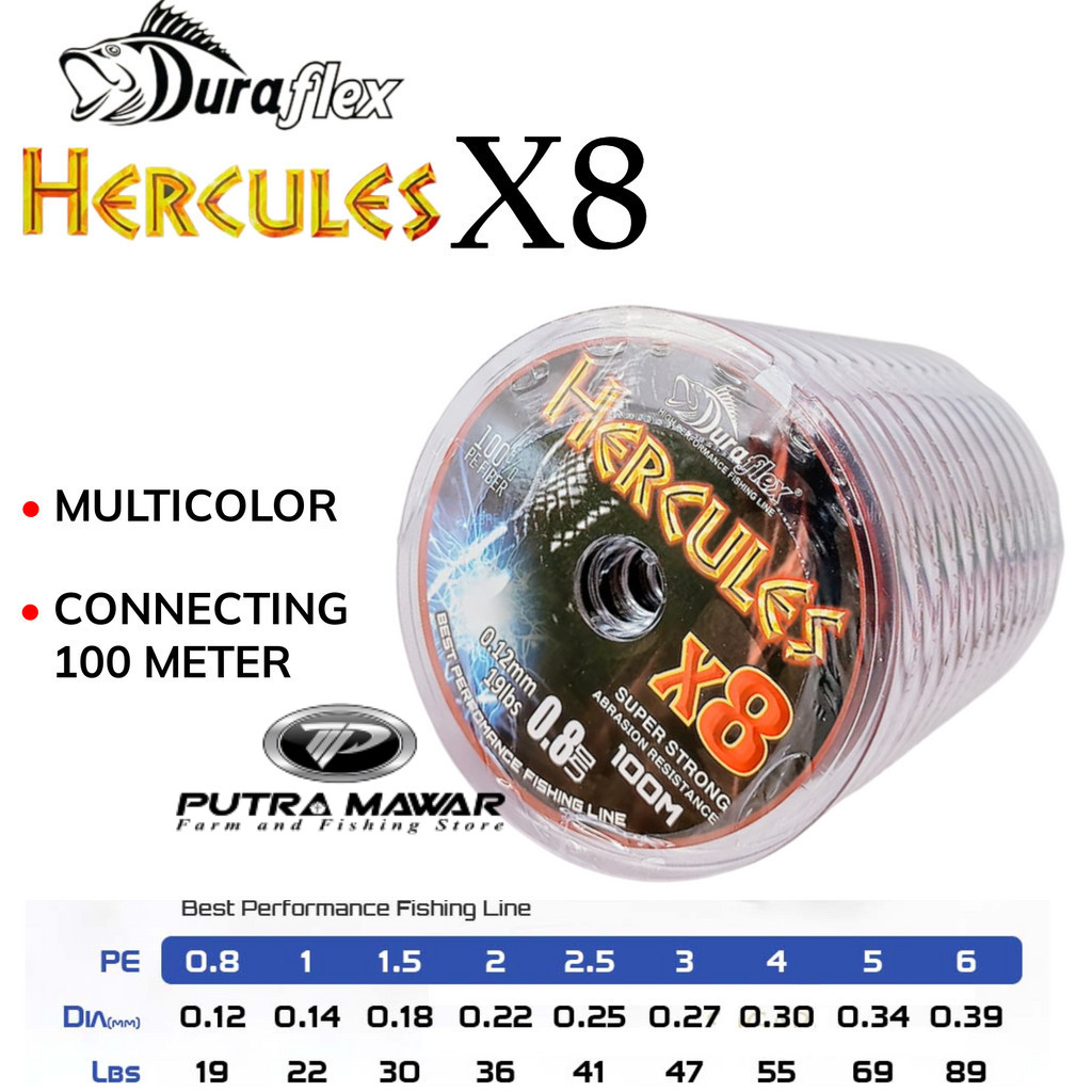 Jual Pe Duraflek Hercules X8 Multicolor 100m Senar Pancing Pe-Fiber ...