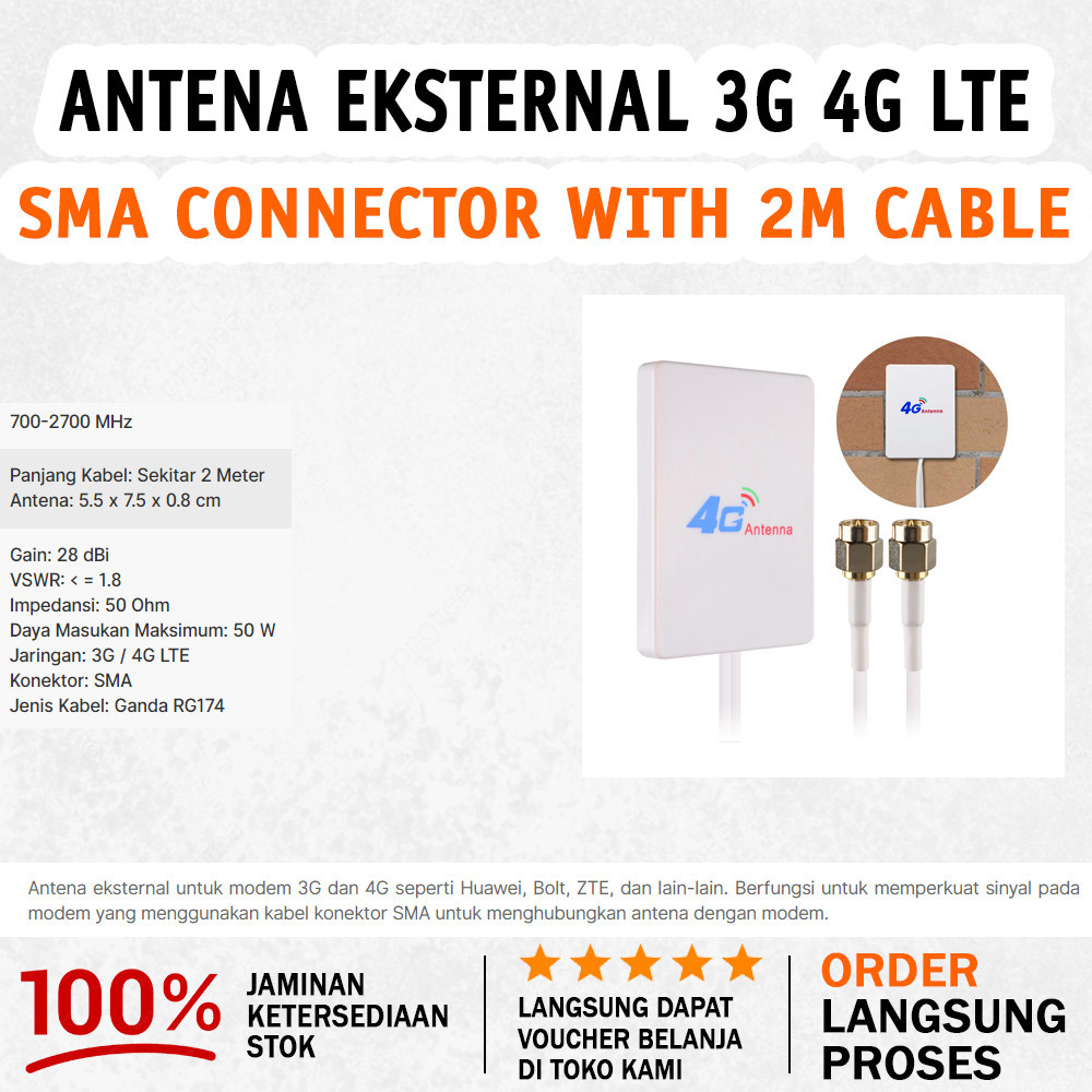 Jual Antena Eksternal 3G 4G LTE 28dBi SMA Connector with 2 Meter Cable ...
