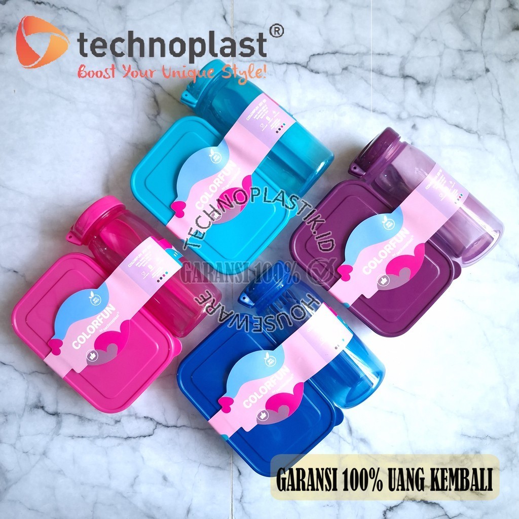 Jual TECHNOPLAST Paket Hemat School Colorfun Joy Kotak Bekal 750Ml Botol | Shopee Indonesia
