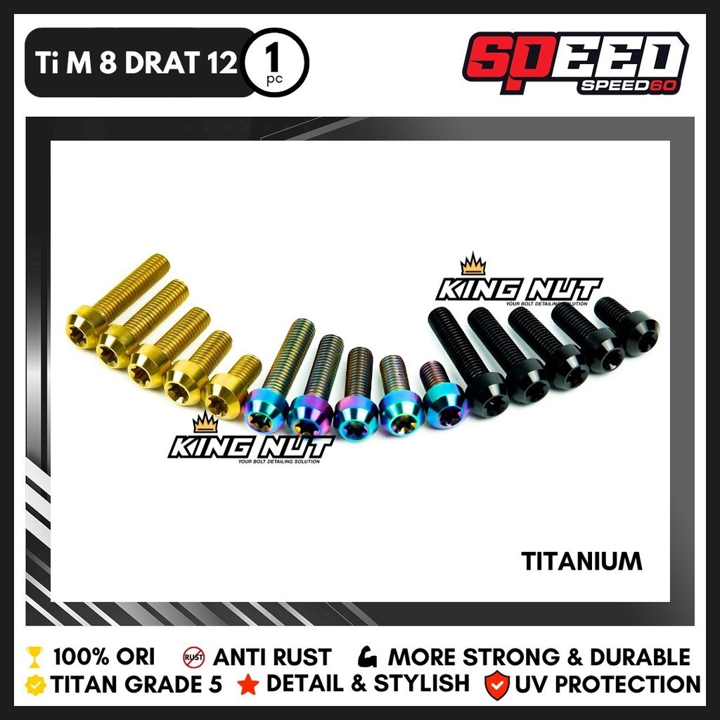 Jual Probolt Baut Titanium M 8 x 35 Drat 12 x 35 New Grade 5 King Nut ...