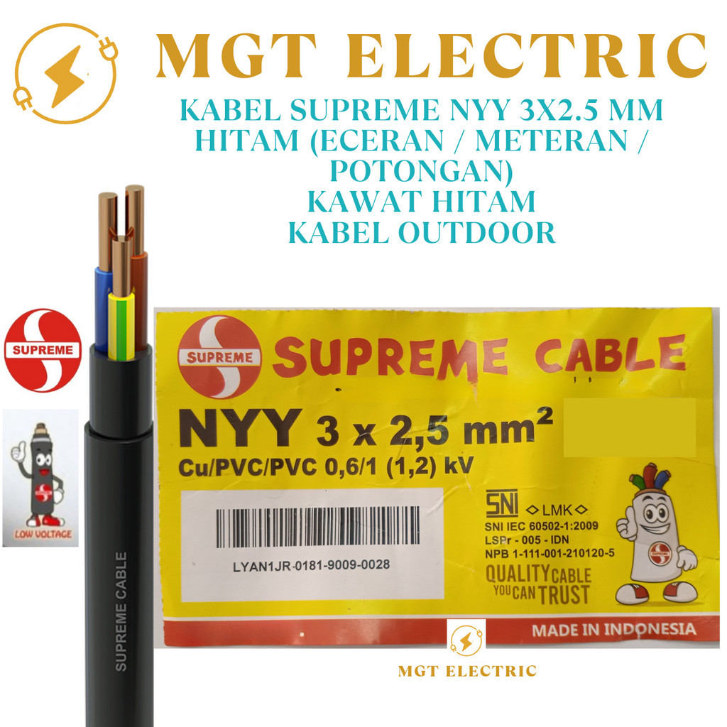 Jual KABEL SUPREME NYY 3X2.5 MM HITAM (ECERAN / METERAN / POTONGAN ...