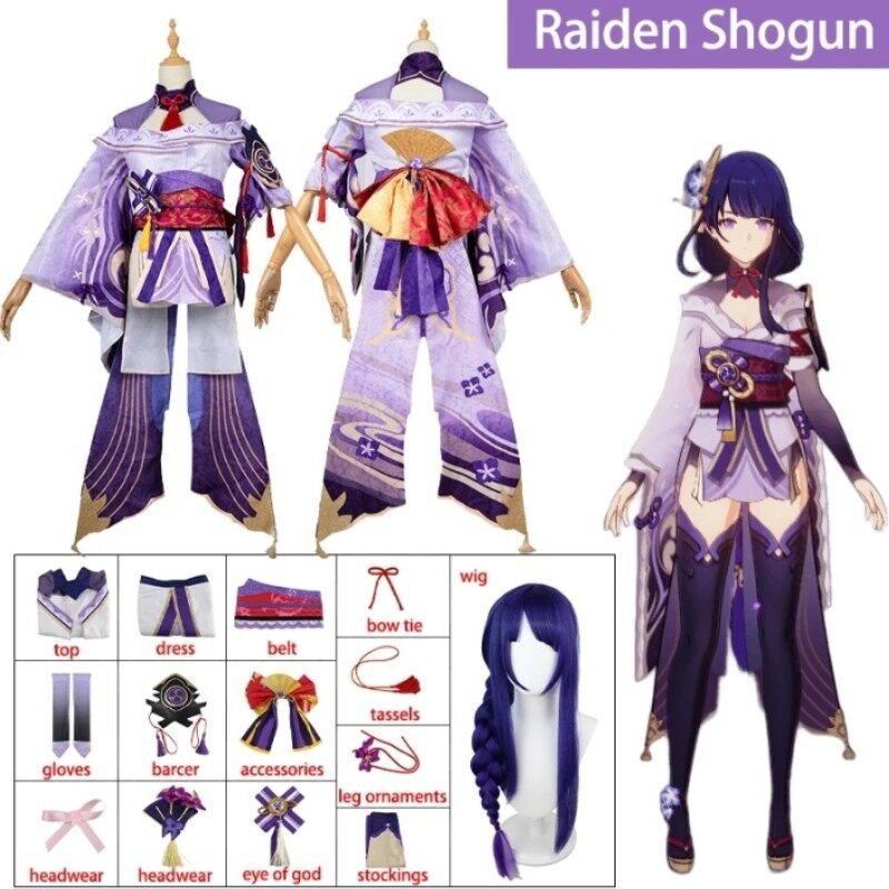 Jual Genshin Impact Raiden Shogun Cosplay Costume Jacquard Fabric ...