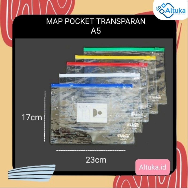 Jual Map Plastik Pocket File Zipper Ukuran A5 Transparan BIG 9006 ...