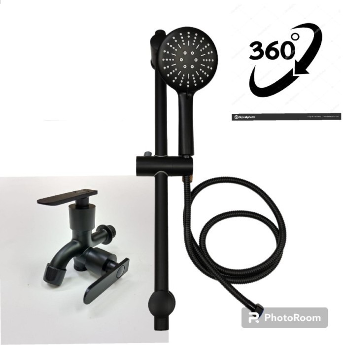 Jual paket Set tiang shower hitam minimalis + kran cabang hitam ...