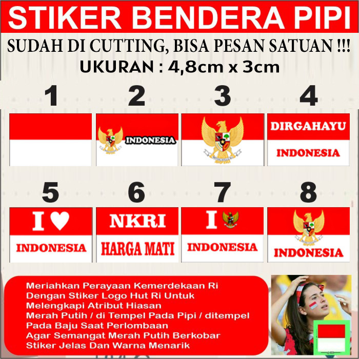 Jual Tempelan Sticker / stiker Pipi Bendera Merah Putih Indonesia ...