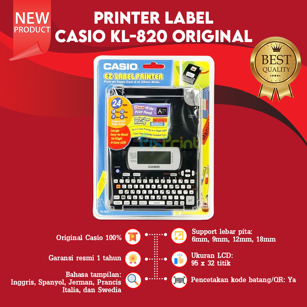 Jual Casio Label Printer KL-820 Label Maker Mesin Labeling Printer ...