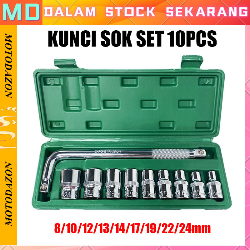 Jual 【Stok Siap】KUNCI SOK set 10 pcs Ukuran Shock 8 - 24 mm : Stang Gagang Kunci Sok L + Mata ...