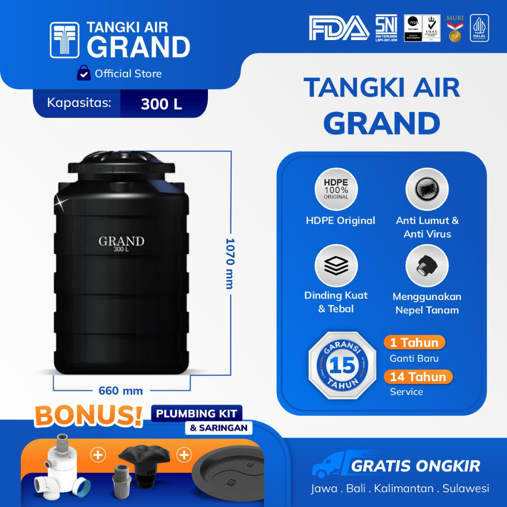 Jual Grand Tandon | Toren | Tangki Air 300 Liter Anti Lumut - Garansi ...