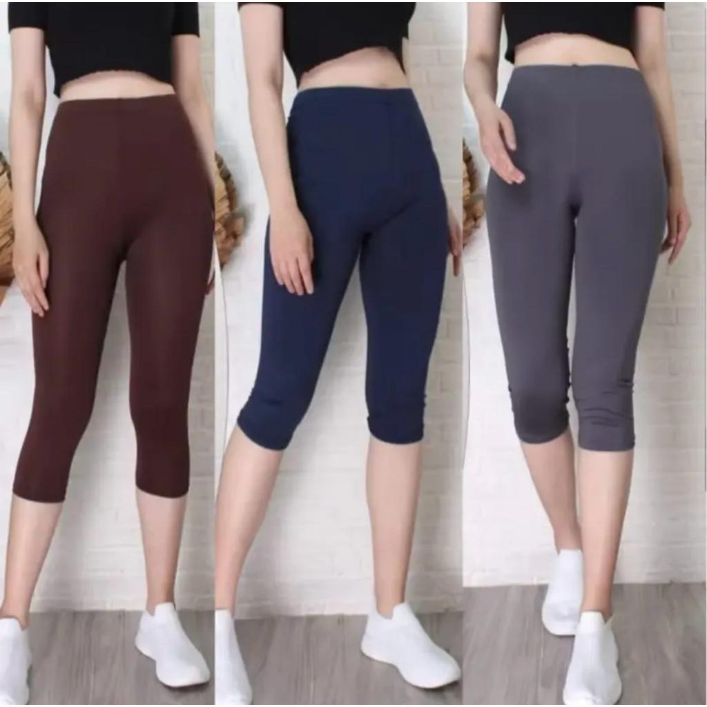 Jual Leging 3/4 Wanita Spandex Premium Std & Jumbo - Legging Wanita Pendek | Shopee Indonesia