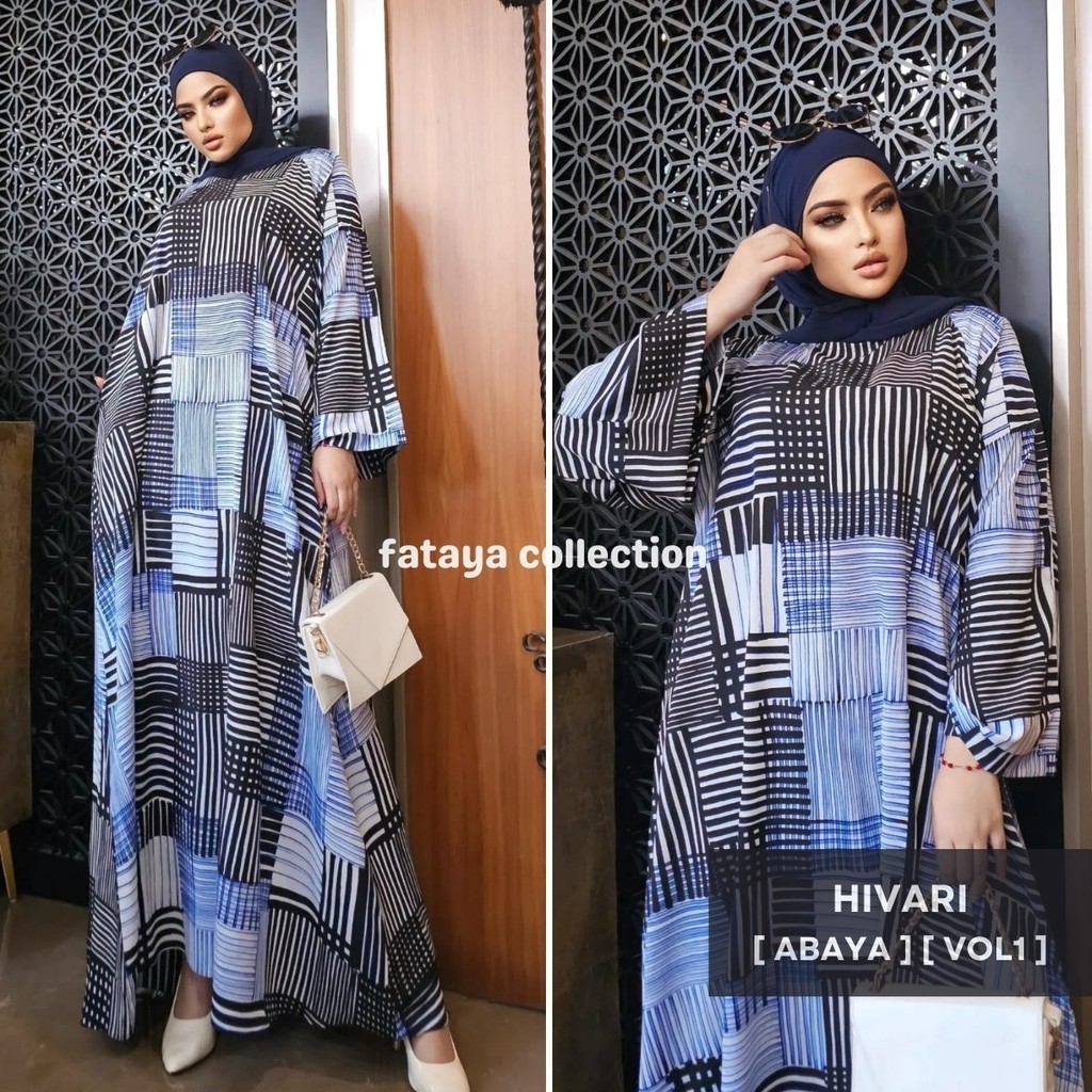 Jual Fataya Collection HIVARI Abaya Blue White - Kain Crepe Lingkar ...