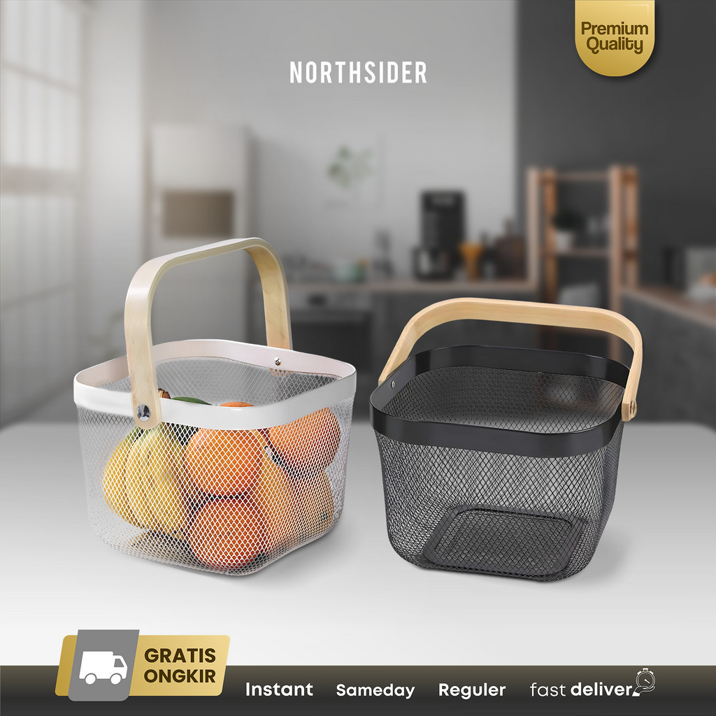 Jual Keranjang Penyimpanan Handle Kayu Serbaguna Metal Mesh Storage ...