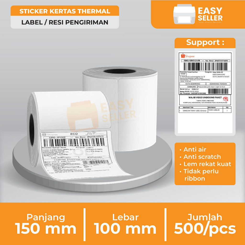 Jual Label Thermal Resi Stiker 100x150 mm / Kertas Sticker A6 100 x 150 mm / Paper Thermal ...