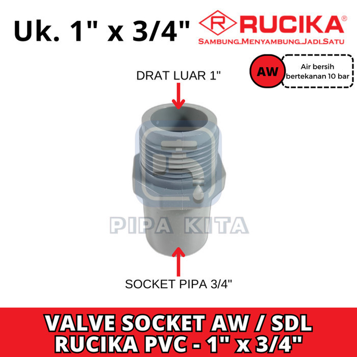 Jual Valve Socket AW 1 x 3/4 Inch RUCIKA Sok Drat Luar TS Tebal PVC ...