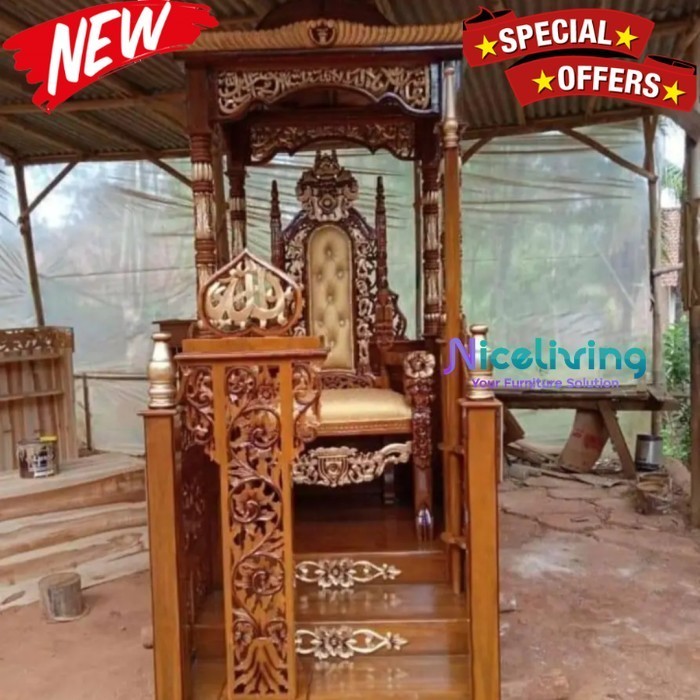 Jual Mimbar masjid besar dan kursi raja mimbar masjid kayu jati terbaik ...