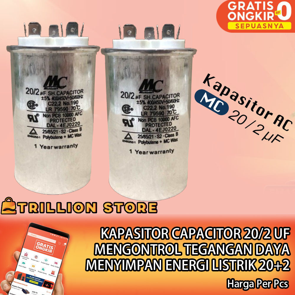 Jual Mc Kapasitor Kaki 3 Capacitor Ac Capasitor Ace Ukuran 20/2 20+2 Uf Kaki 3 Listrik Pendingin ...