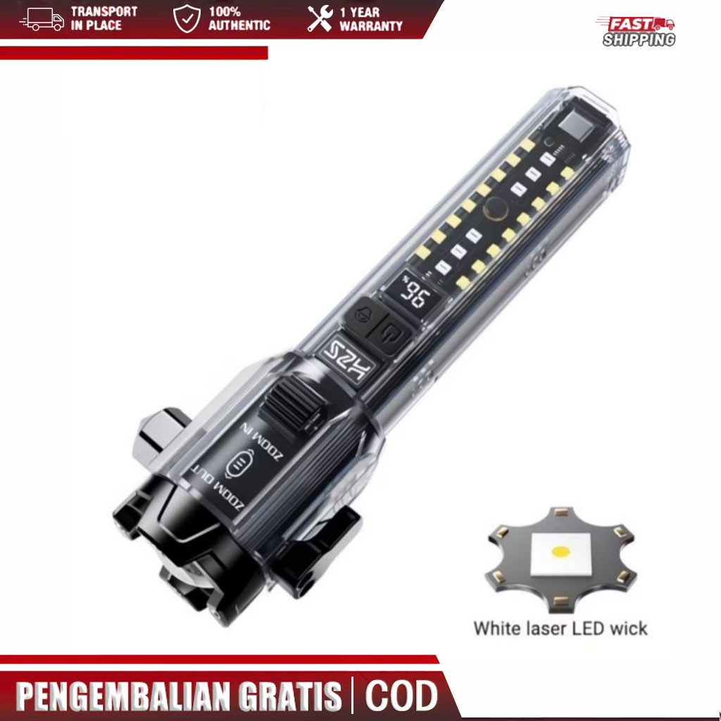 Jual Senter Safety 10 IN 1 LED Laser 30w Cas Roll Zoom In Out Hammer ...
