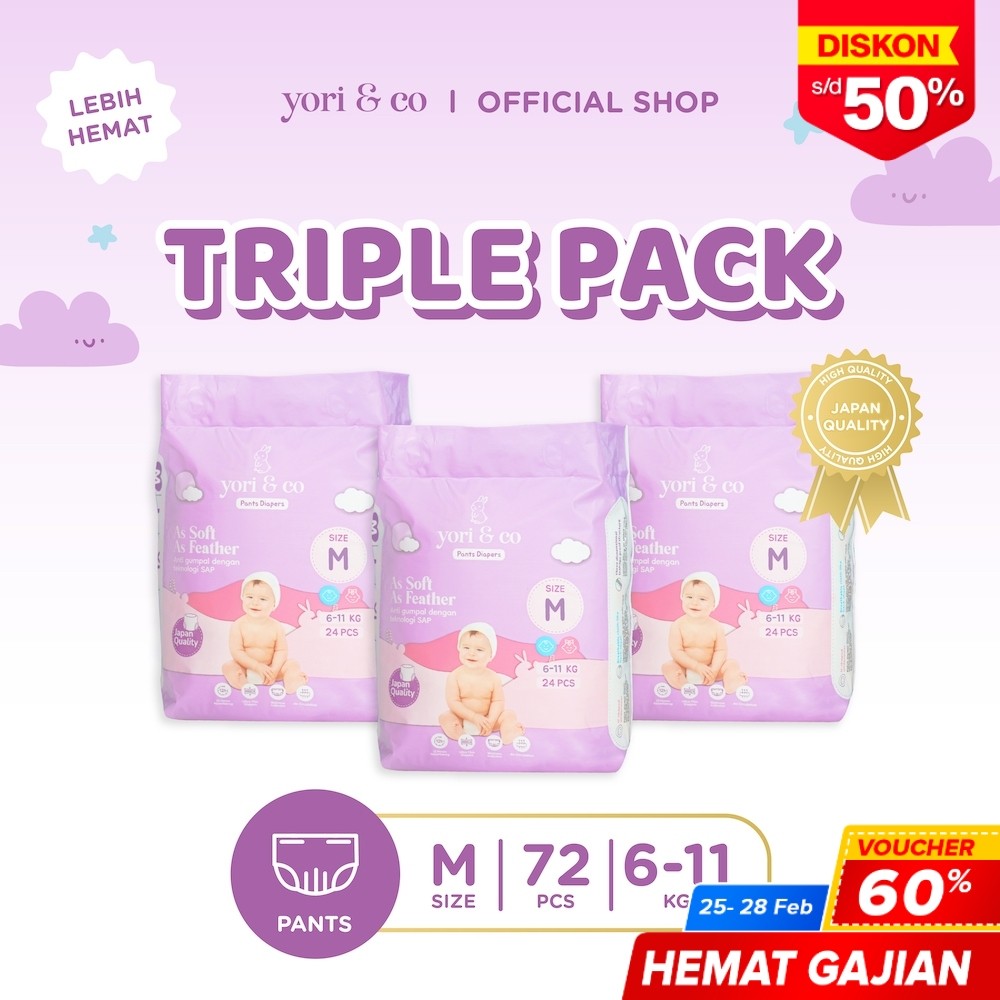 Jual [TRIPLE PACK] YoriAndCo Popok Bayi Celana Extra Lembut Anti Gumpal Pants Diapers As Soft As ...