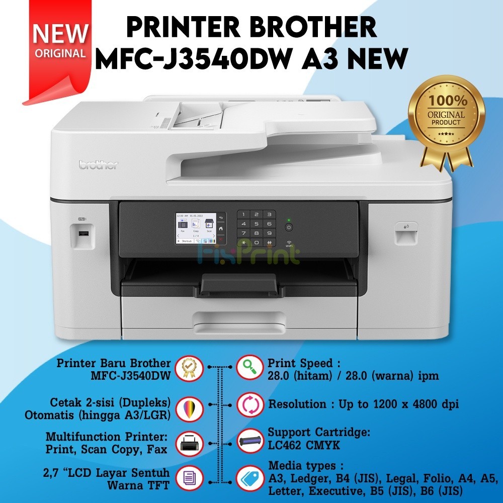 Jual Printer Brother A3 Inkjet Print Scan Copy MFC-J3540DW Multifunction Color Duplex WiFi Fax ...