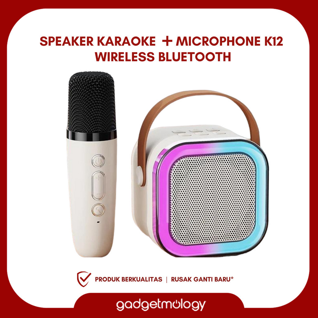 Jual Speaker Karaoke + Microphone K12 RGB Mic Mini Portbale Bluetooth Wireless Full Set For ...