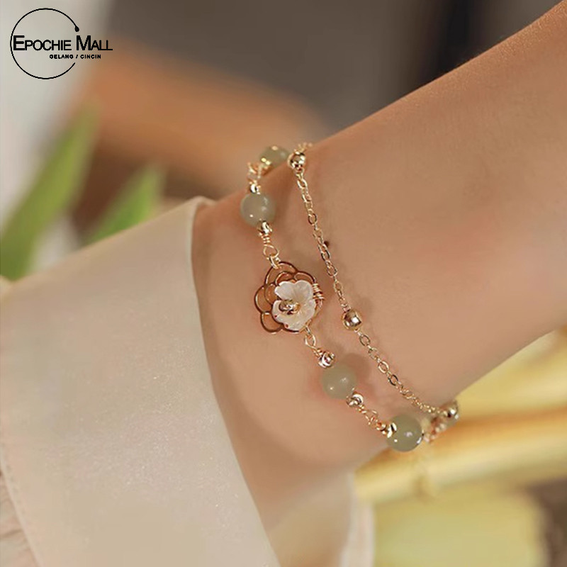 Jual COD Gelang Wanita Rantai Double Layer Desain Bunga Giok Gaya ...