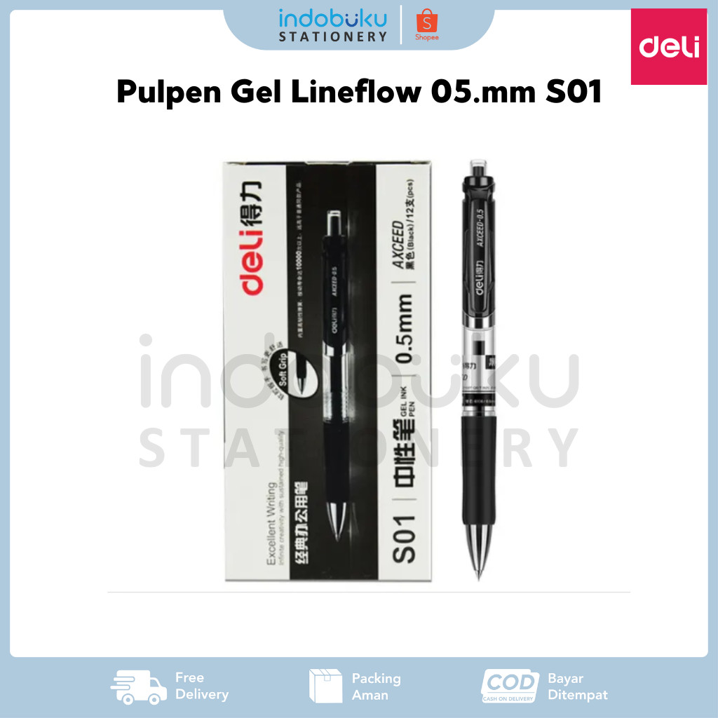 Jual Pulpen Gel Lineflow Deli 05.mm Black S01 (1Pack Isi 12pcs ...