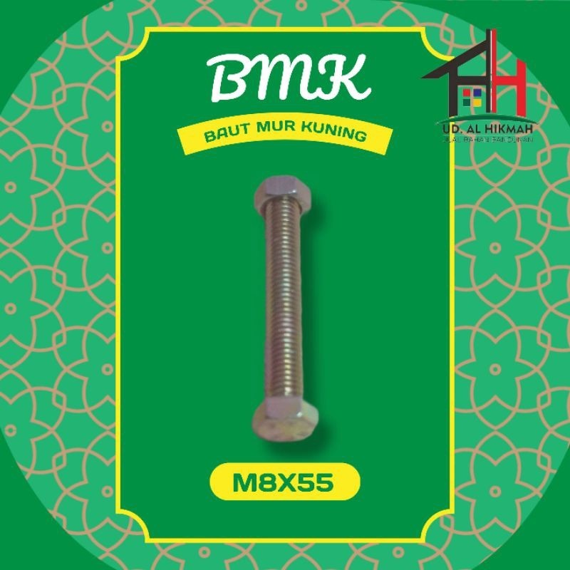 Jual BAUT MUR HEX KUNING M8 X 55 - BMK M8X55 KUNCI 10 MM ISI 10 SET | Shopee Indonesia
