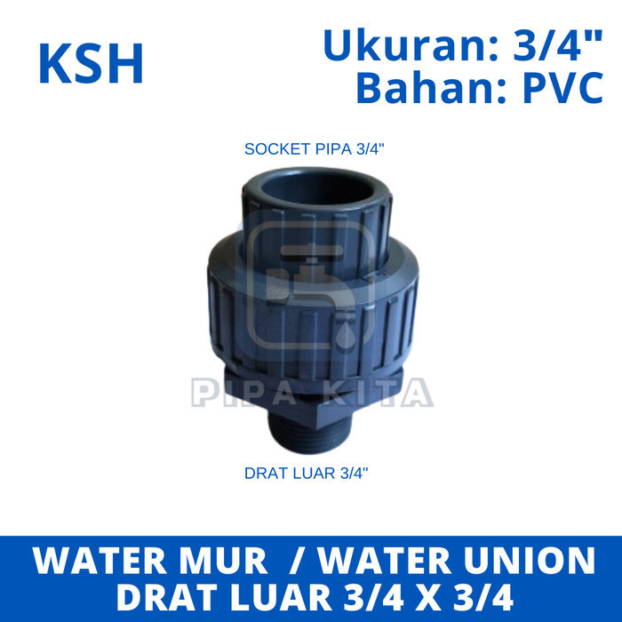 Jual Water Mur Drat Luar 3/4 Inch Ksh Pvc Valve Socket Water Moor Union ...