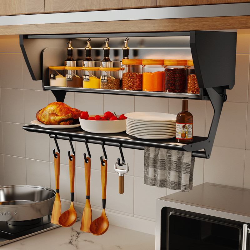 Jual Kitchen Pull-down Folding Condiment Storage Shelf Space Aluminum ...