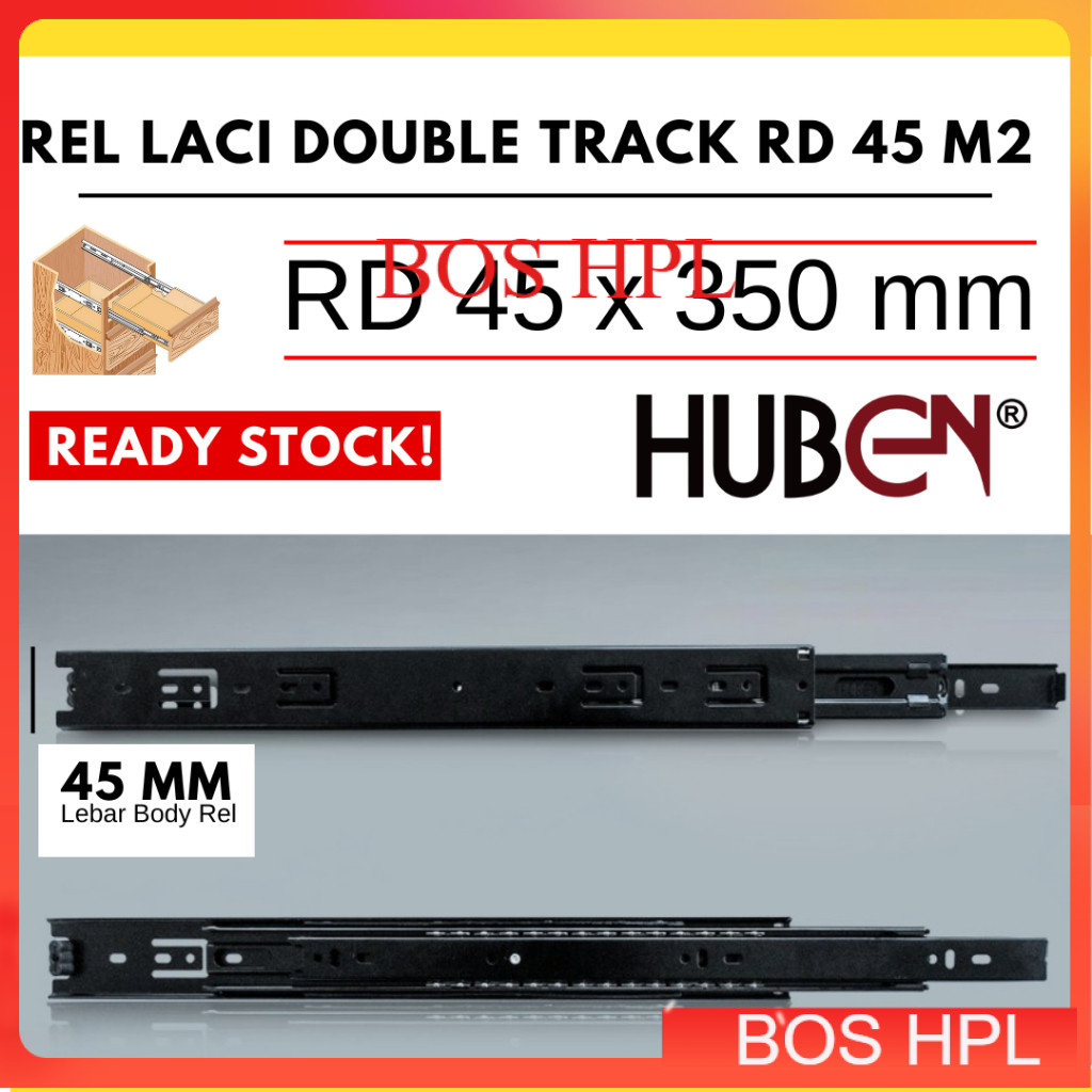 Jual Rel Laci Double Track RD 45 x 350 Mm Huben Drawer Slide Dobel Trek ...
