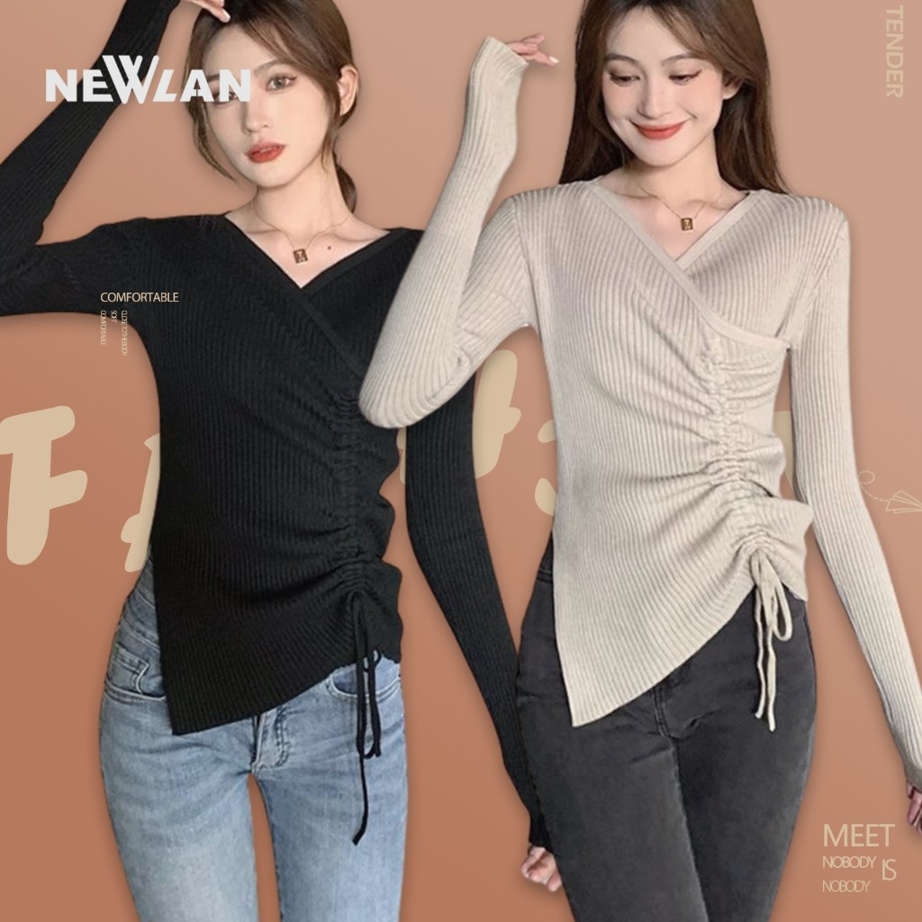 Jual Newlan ZZ088 Knit Top Atasan Wanita - Korean Top - Baju Wanita Lengan Panjang - Blouse Rib ...