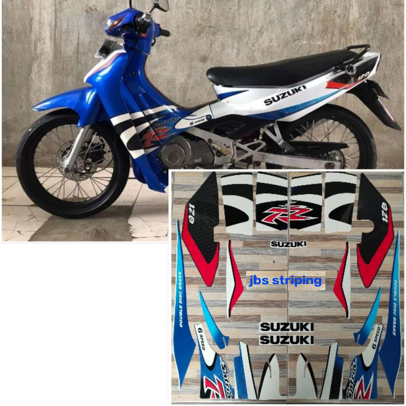 Jual stiker satria 2 tak striping Suzuki Satria biru putih tahun 2001 ...