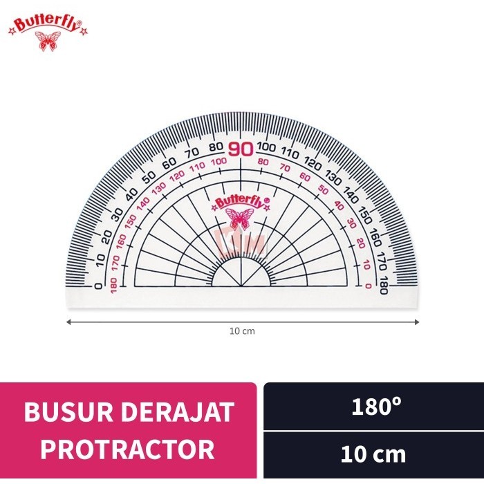 Jual Protractor / Penggaris Busur Derajat Butterfly 180 Derajat / 10 cm ...