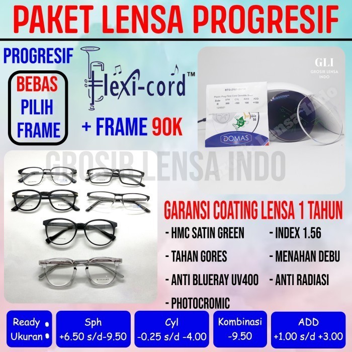 Jual Lensa Kacamata Paket Progresif Flexi UV400 Photocromic RX + Frame ...