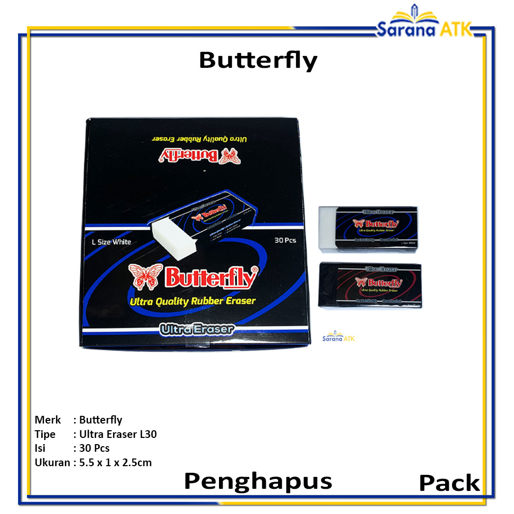 Jual Butterfly - Eraser Penghapus Ultra Quality Rubber L30 - Pack ...