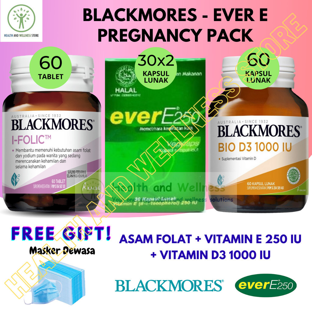 Jual PAKET MATERNITY BLACKMORES I FOLIC 60 TABLET D3 1000 IU 60 KAPSUL LUNAK EVER E 250 IU 30 ...