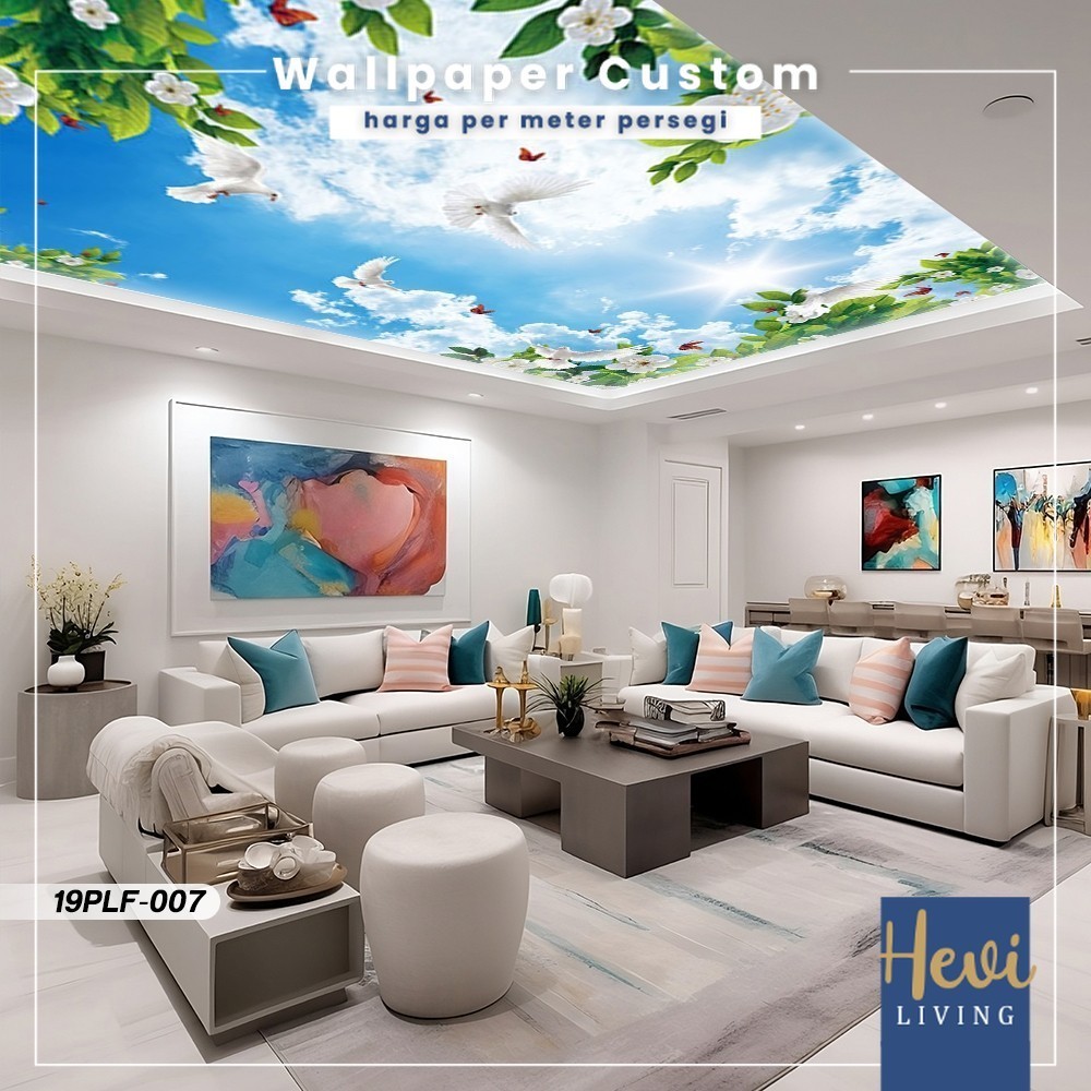 Jual Wallpaper Custom Ruang Tamu - Motif Plafon Langit - Wall Sticker ...