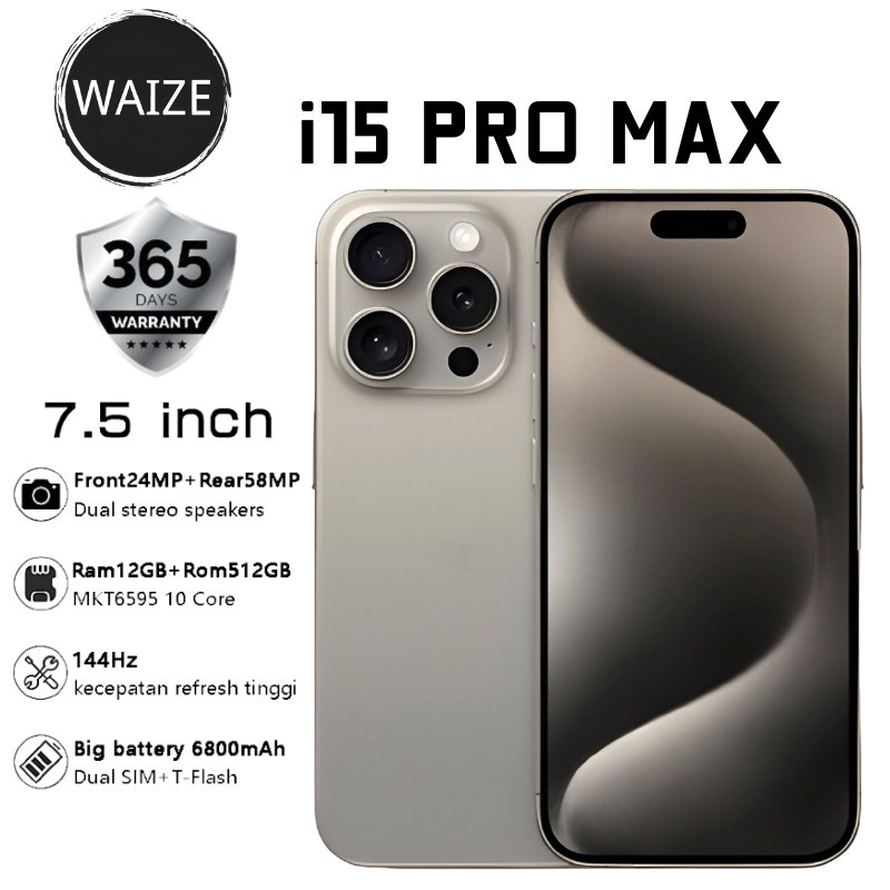 Jual Smartphone i15 Pro Max 16GB 1TB 6.7 inci layar penuh 5000mAh i14promax Smartphone Siswa ...