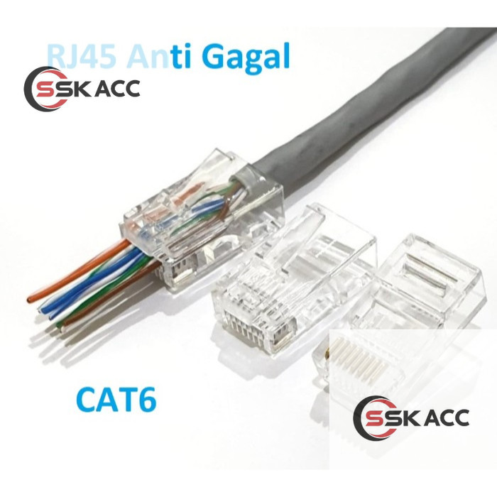 Jual Konektor RJ45 Cat6 Cat5 Anti Gagal Kabel Tembus Cat 5 6 Lan RJ 45 ...