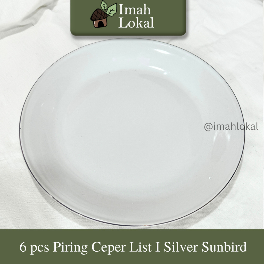 Jual 6 pcs Piring Makan Saji Keramik Motif List 1 Silver Sunbird Putih ...