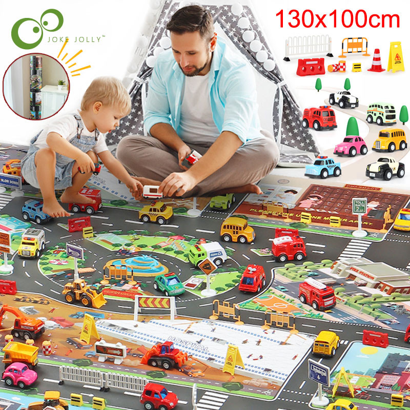 Jual 130x100cm Traffic Map Game Mat Children Car Parking Map Pretend ...