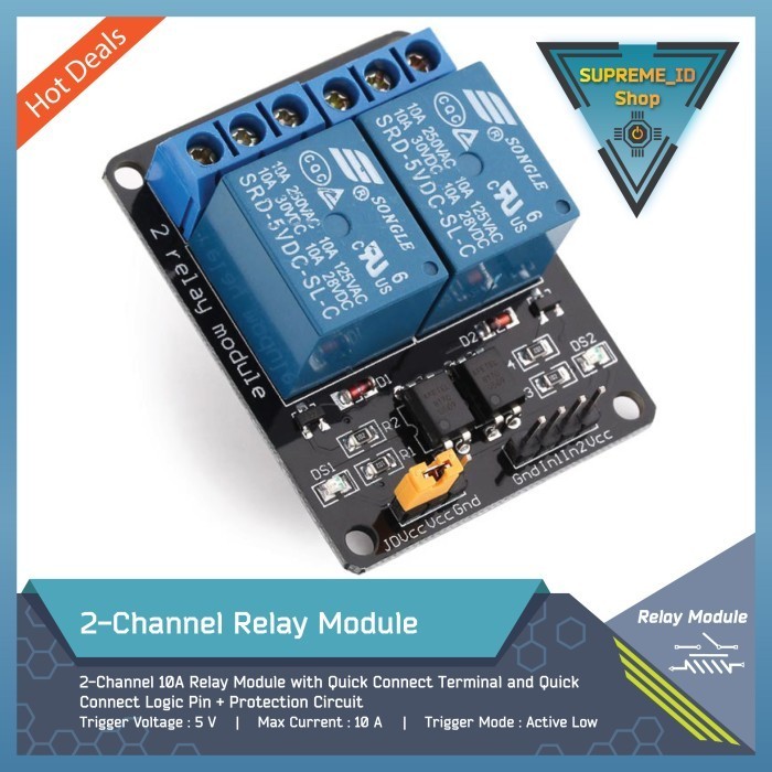 Jual 2-Channel Relay Module Optocoupler Protection + Low Level Trigger | 5V | Shopee Indonesia