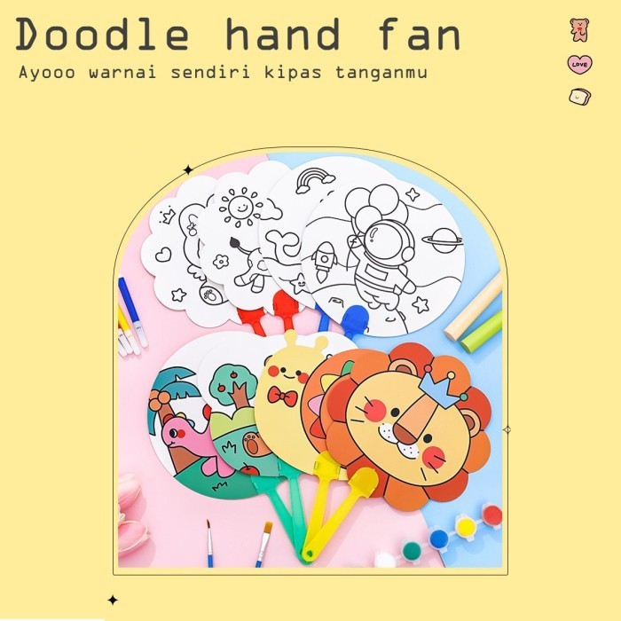 Jual [LOGU] Kipas Tangan DIY Mewarnai Sendiri, Doodle Hand Fan, DIY ...