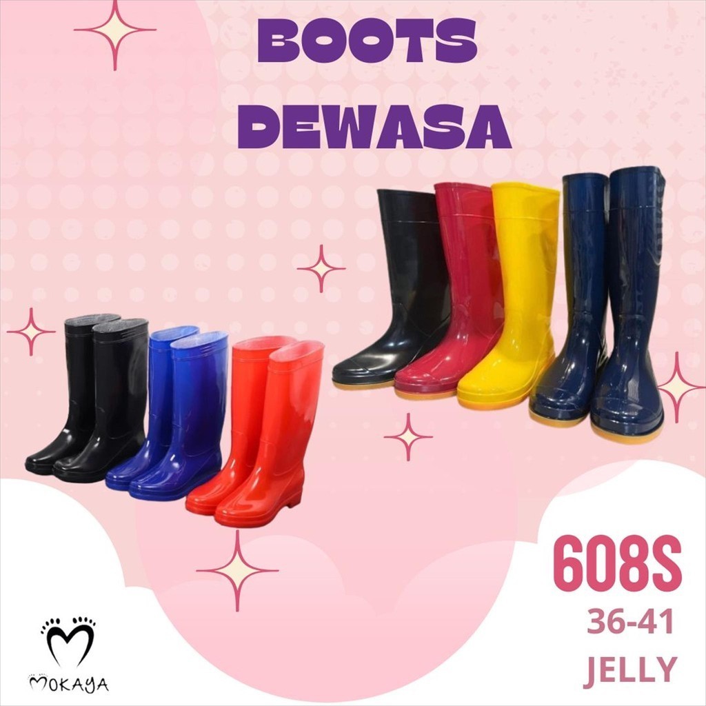 Jual Sepatu Boots / BOOT Tinggi Proyek Hujan Karet Glossy Polos Wanita ...