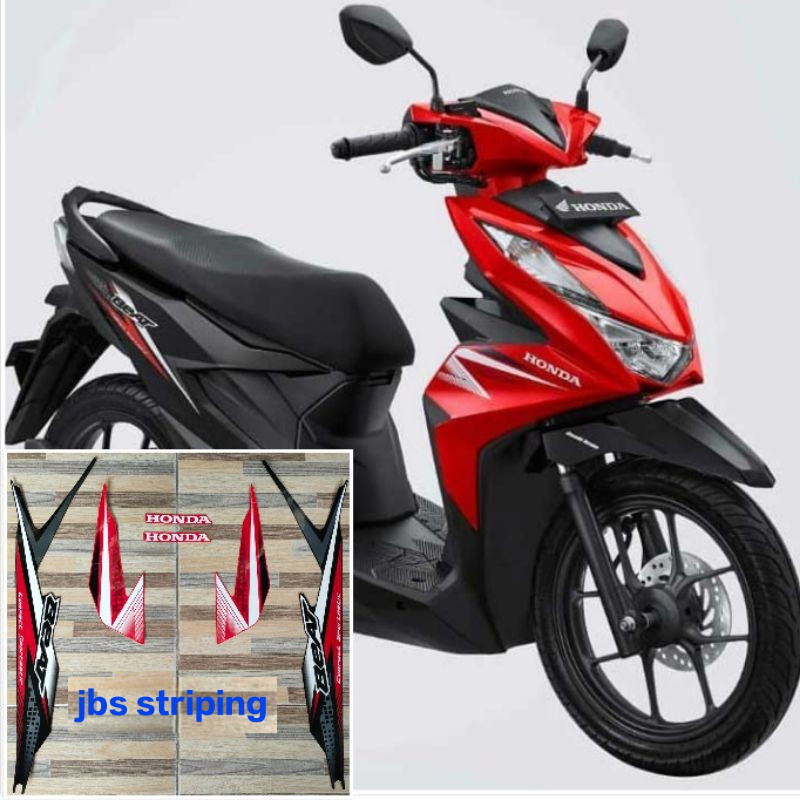 Jual striping Honda beat cbs merah hitam tahun 2020 stiker motor beat ...