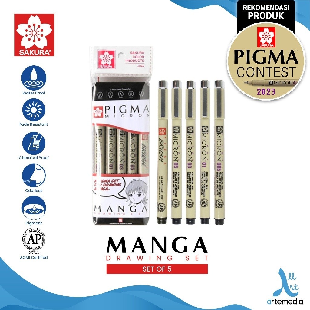 Jual Drawing Pen Sakura Pigma Micron Manga Set Pulpen Gambar PM - 5 ...