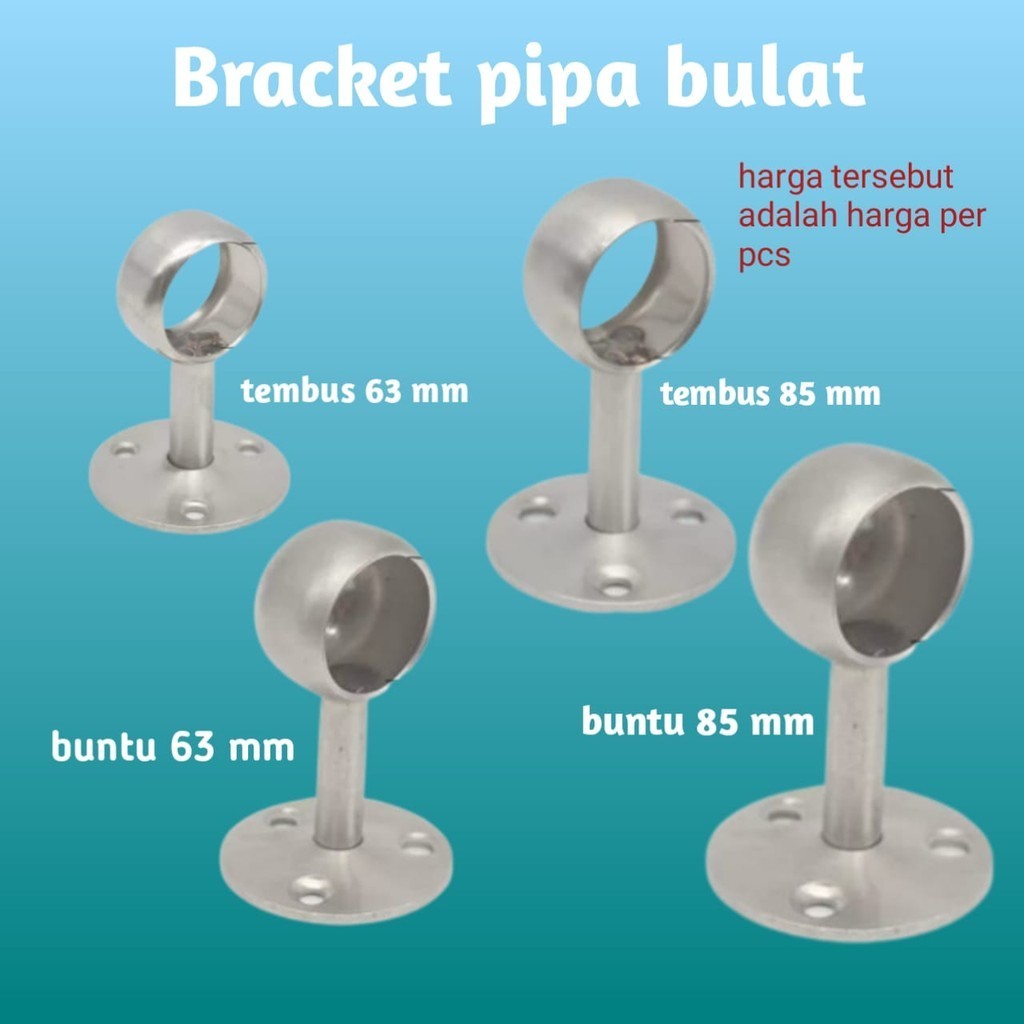 Jual Bracket pipa sock tiang bulat aluminium chrome ss tembus dan buntu ...