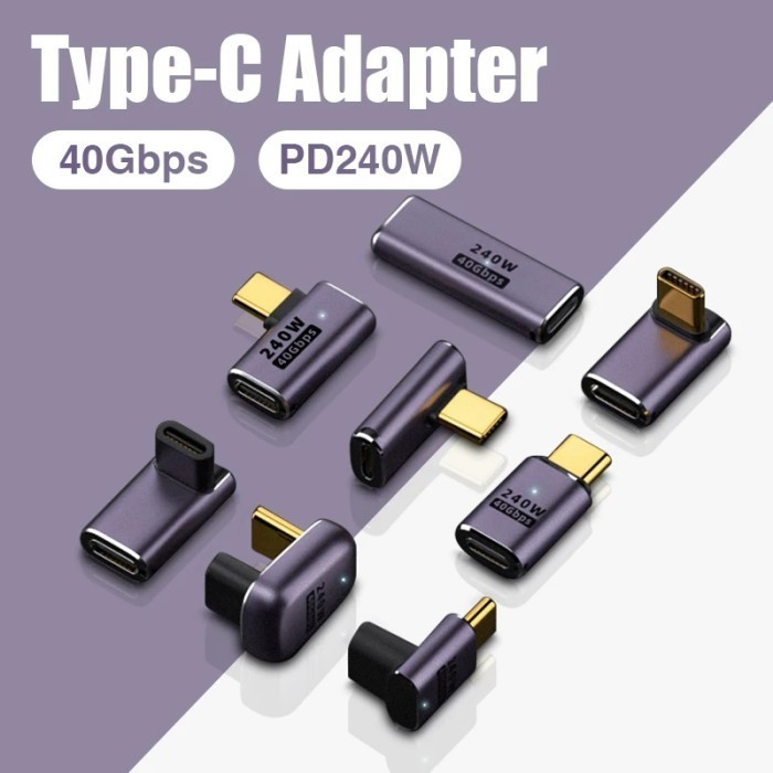 Jual USB4.0 PD 240W USB Type C Adapter Female to Male Converter 40Gbps 8K 60Hz Connector ...