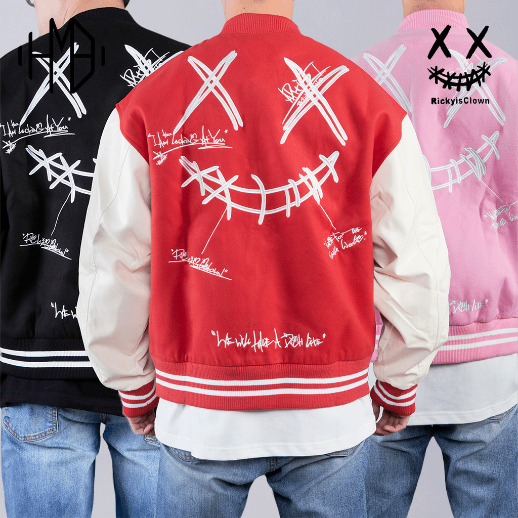 Jual RIC Ricky Is Clown Deconstructed Ripped Smiley Varsity Jacket ...