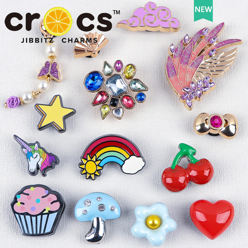 Jual Metal jibbitz crocs Cherry Heart Rainbow New Style metal Shoe Buckle Fashion Gem Shoes ...