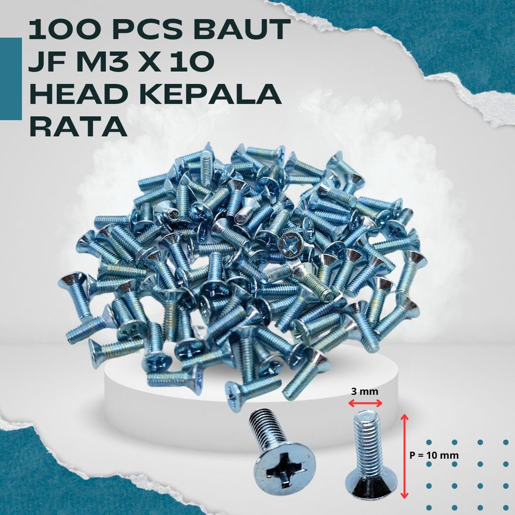 Jual Baut JF M3 x 10mm Kepala Rata – 100 PCS untuk Elektronik & PCB ...